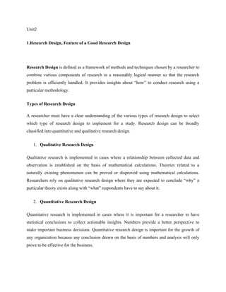 Research Design notes Unit 2 for MBA students | DOCX
