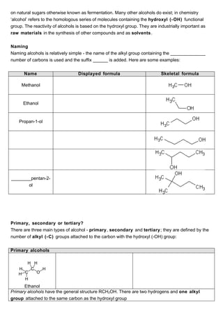 Unit 2 8 Alcohols And Halogenoalkanes Notes | DOC