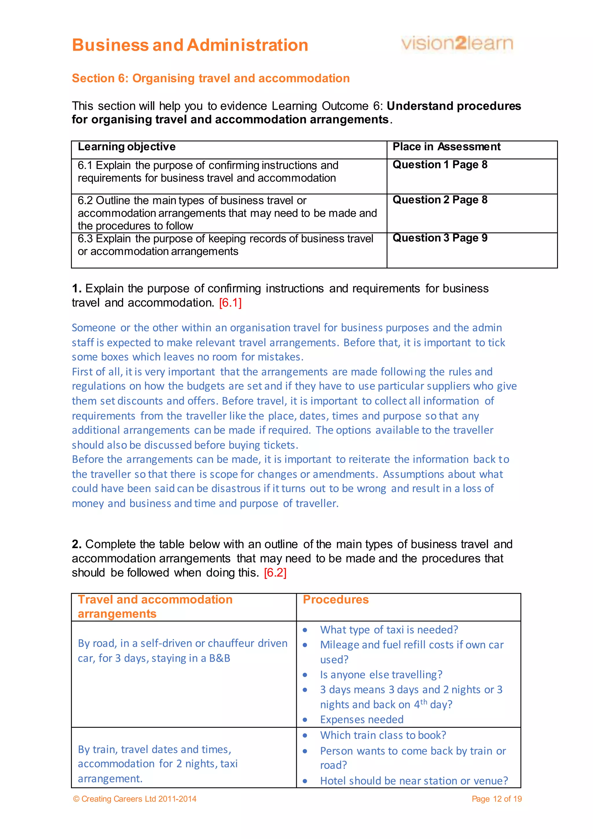 Business and Admin Level 2 Unit 2 assessment answers | DOCX