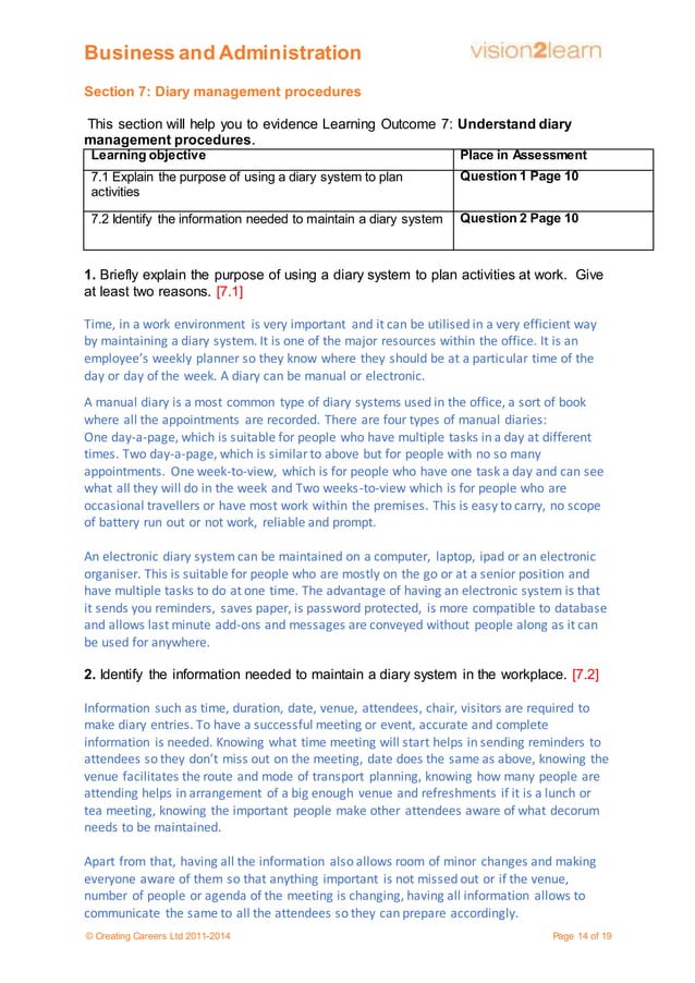 Business and Admin Level 2 Unit 2 assessment answers | DOCX