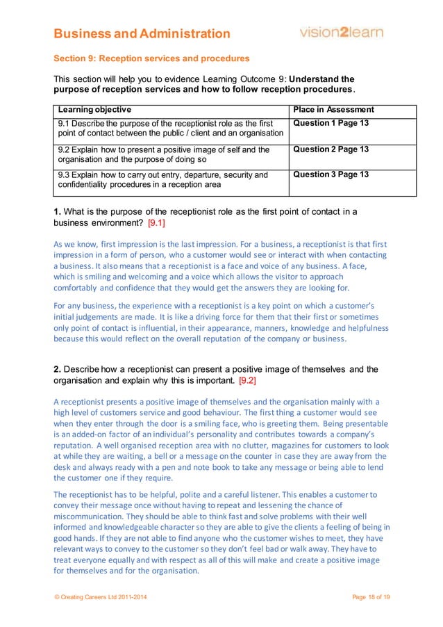 Business and Admin Level 2 Unit 2 assessment answers | DOCX