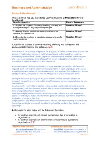 Business and Admin Level 2 Unit 2 assessment answers | DOCX