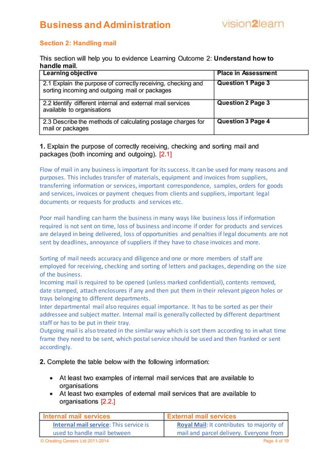 Business and Admin Level 2 Unit 2 assessment answers | PDF