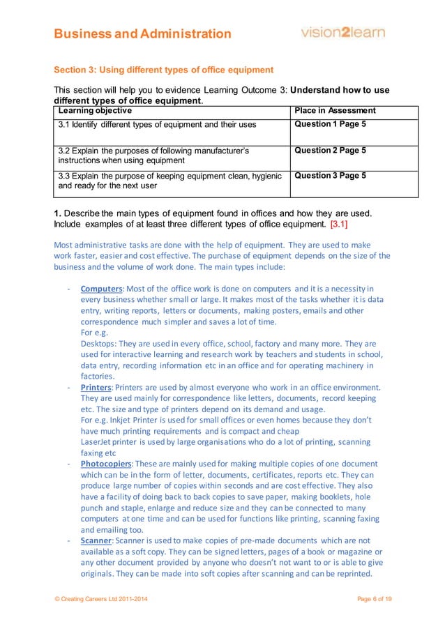 Business and Admin Level 2 Unit 2 assessment answers | DOCX