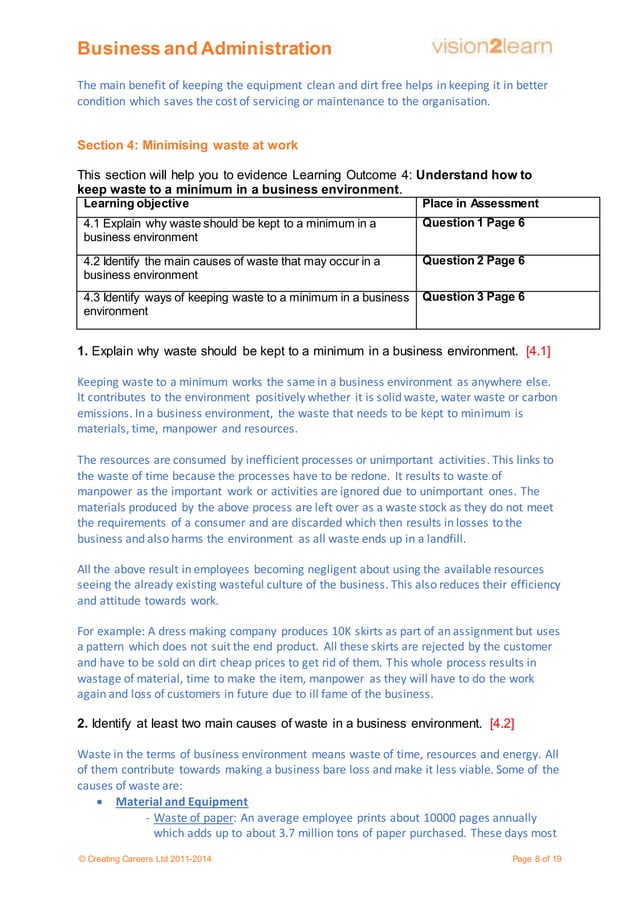 Business and Admin Level 2 Unit 2 assessment answers | DOCX