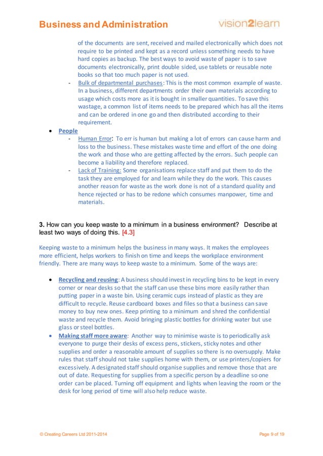 Business and Admin Level 2 Unit 2 assessment answers | DOCX