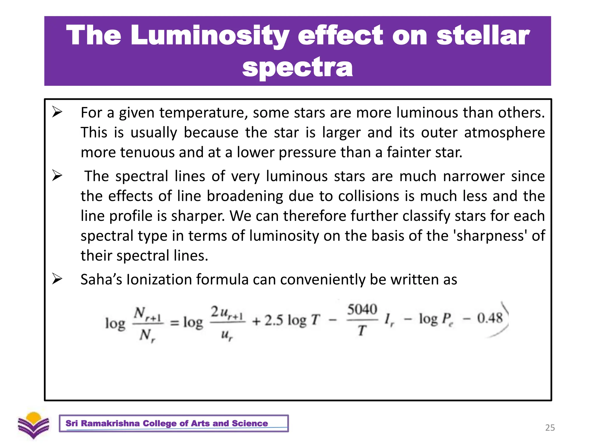 22PH503 - Astronomy and Astrophysics - Unit 2 - Spectral Classification ...