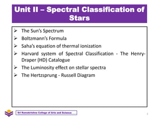 22PH503 - Astronomy and Astrophysics - Unit 2 - Spectral Classification ...