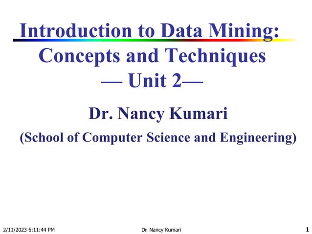 UNIT2-Data Mining.pdf | Databases | Computer Software and Applications