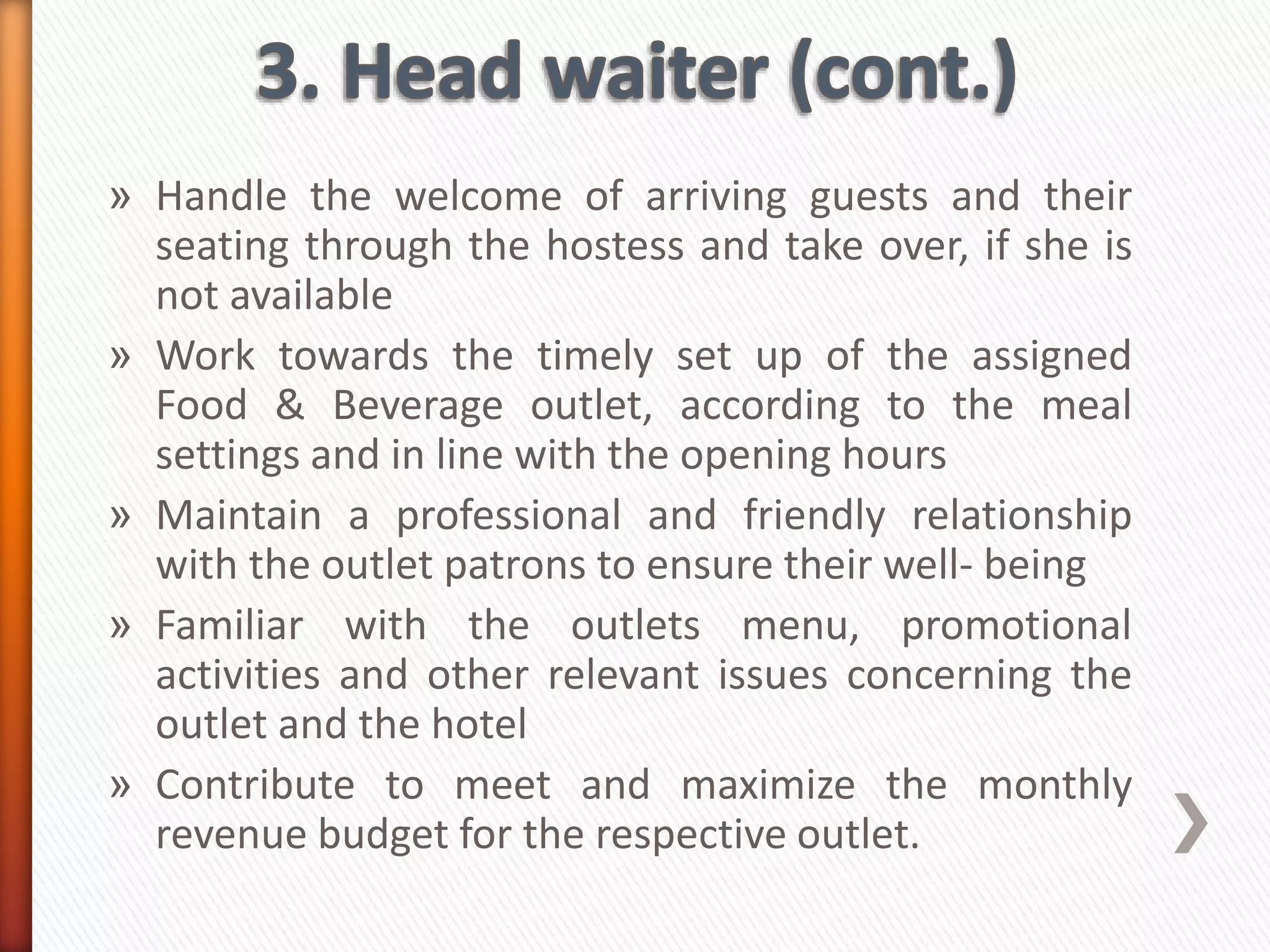 food & beverage organization structure & attributes | PPTX