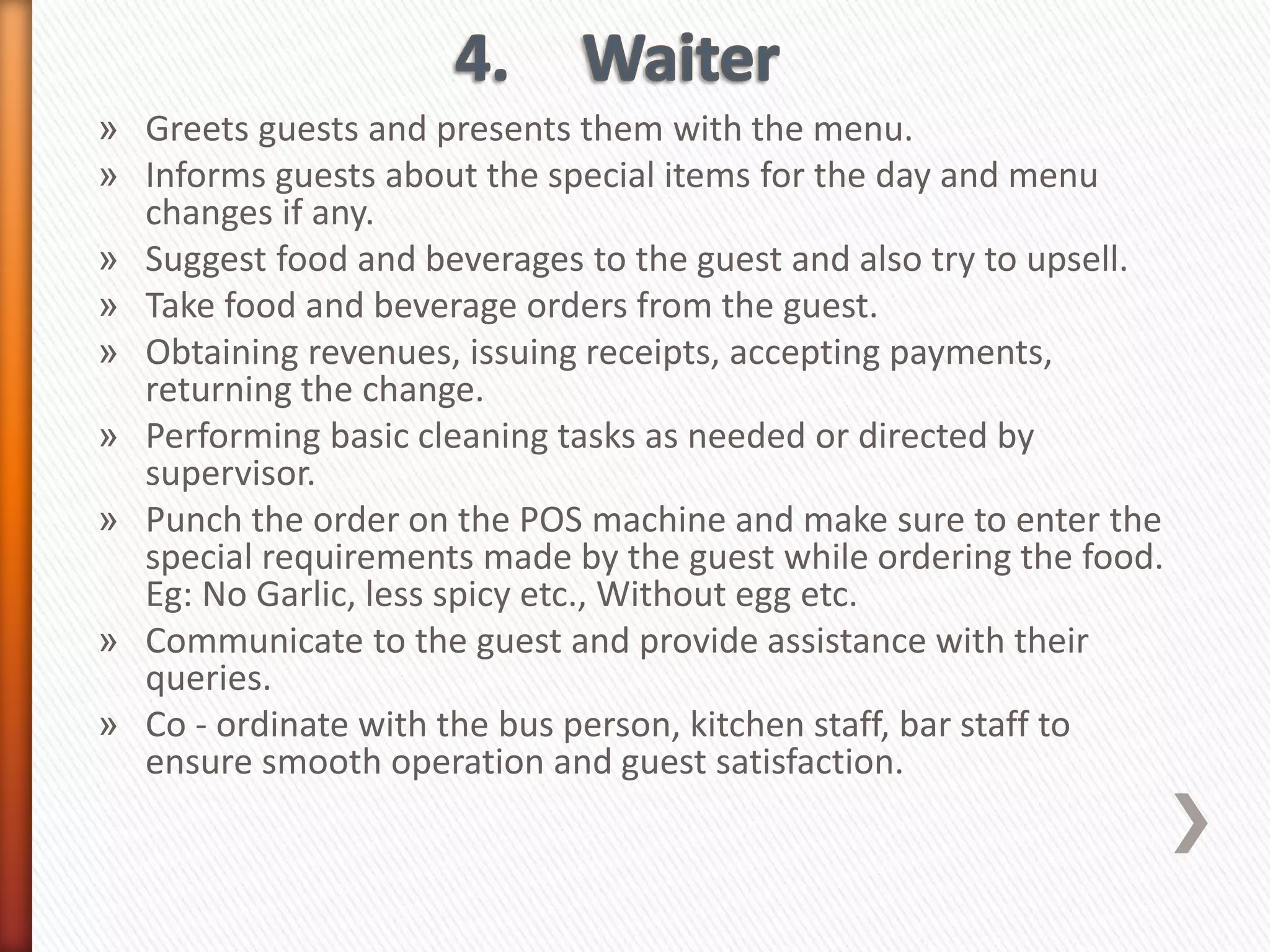 food & beverage organization structure & attributes | PPTX
