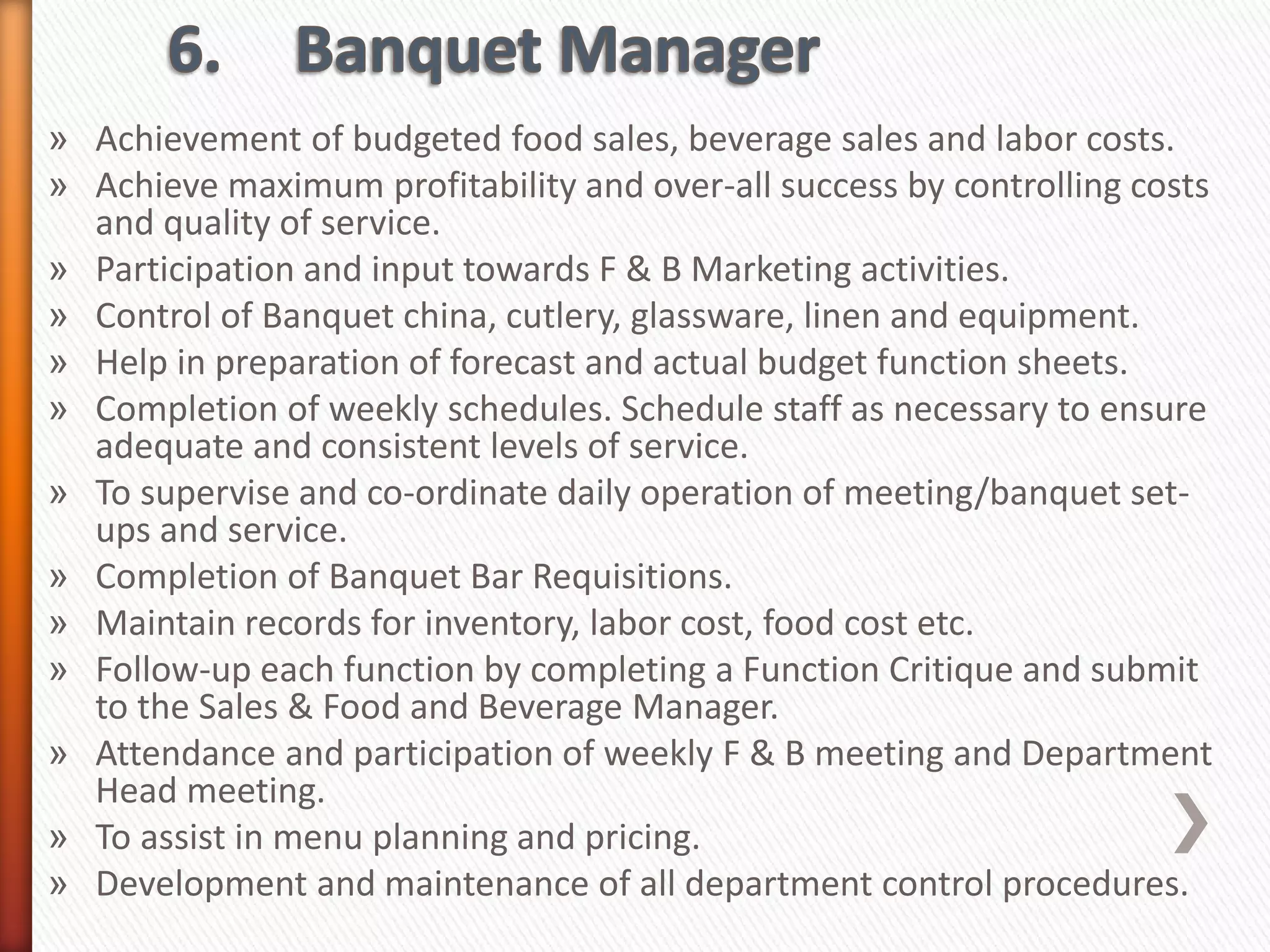 food & beverage organization structure & attributes | PPTX