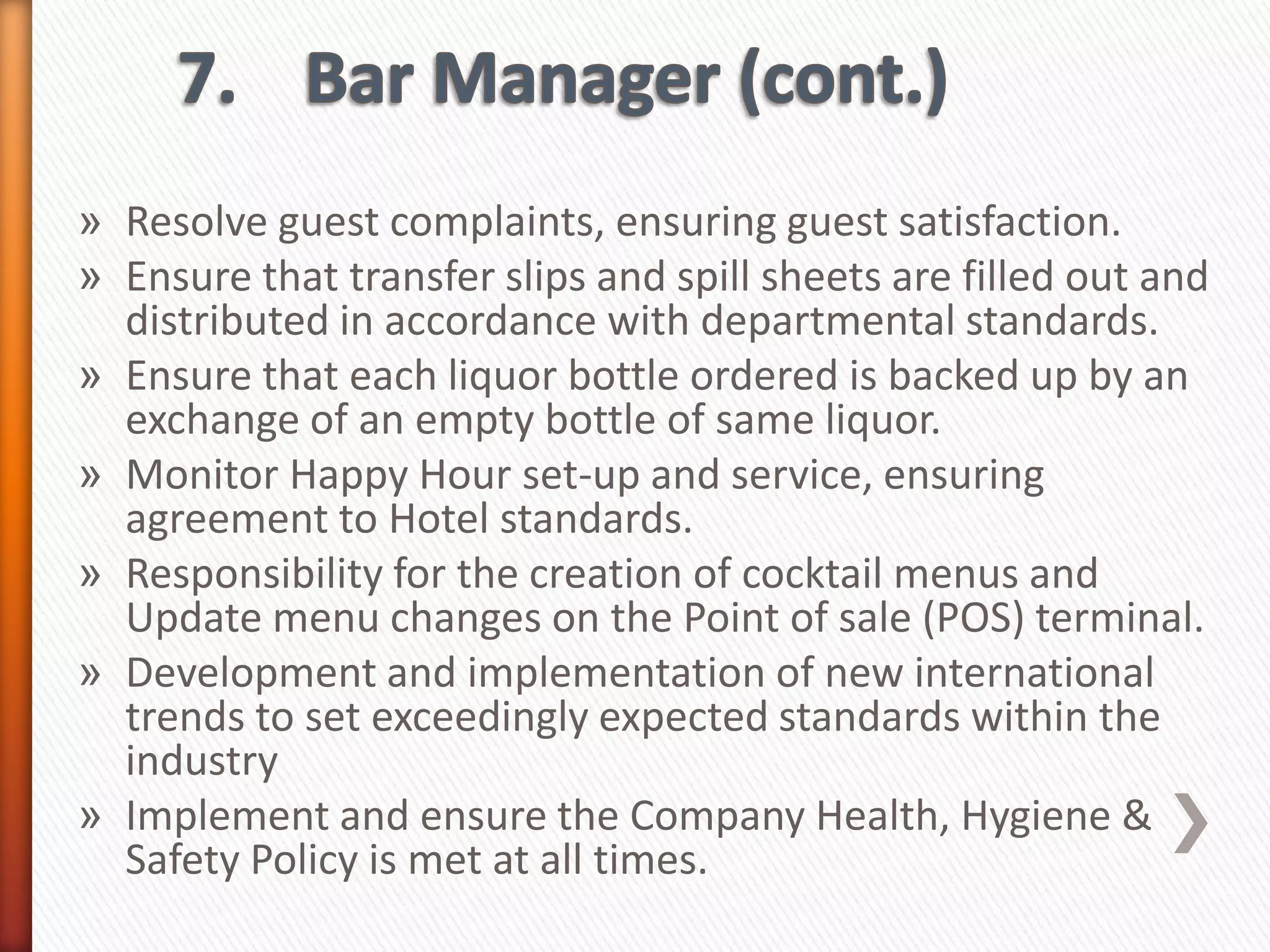 food & beverage organization structure & attributes | PPTX