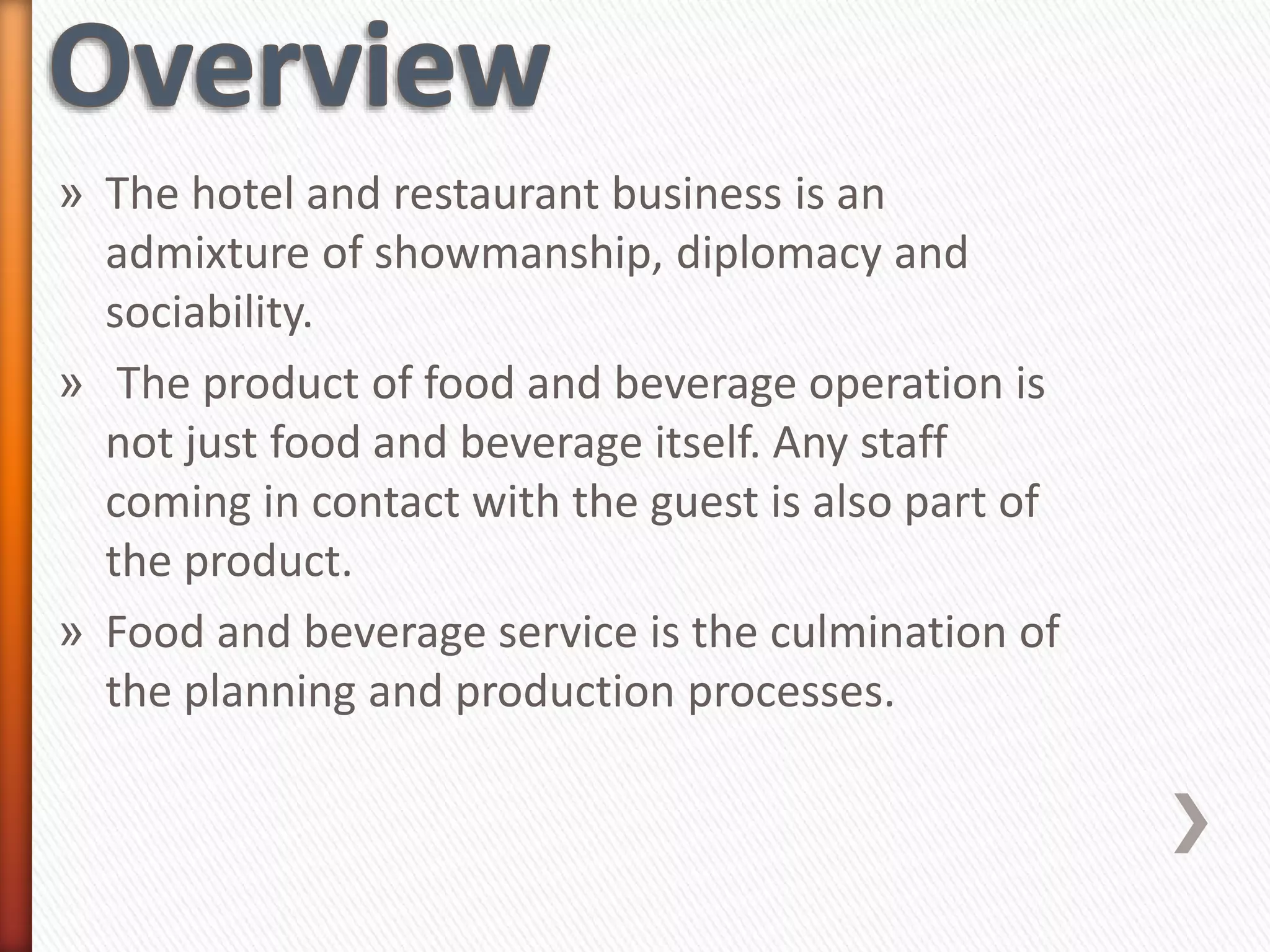 food & beverage organization structure & attributes | PPTX