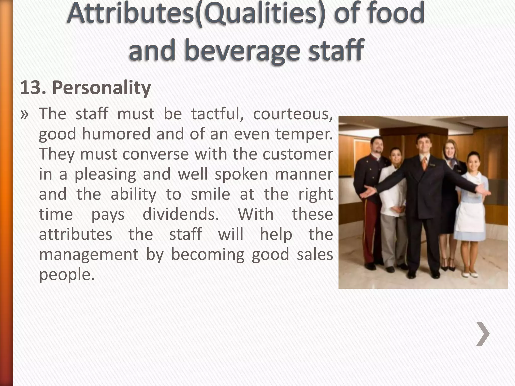 food & beverage organization structure & attributes | PPTX