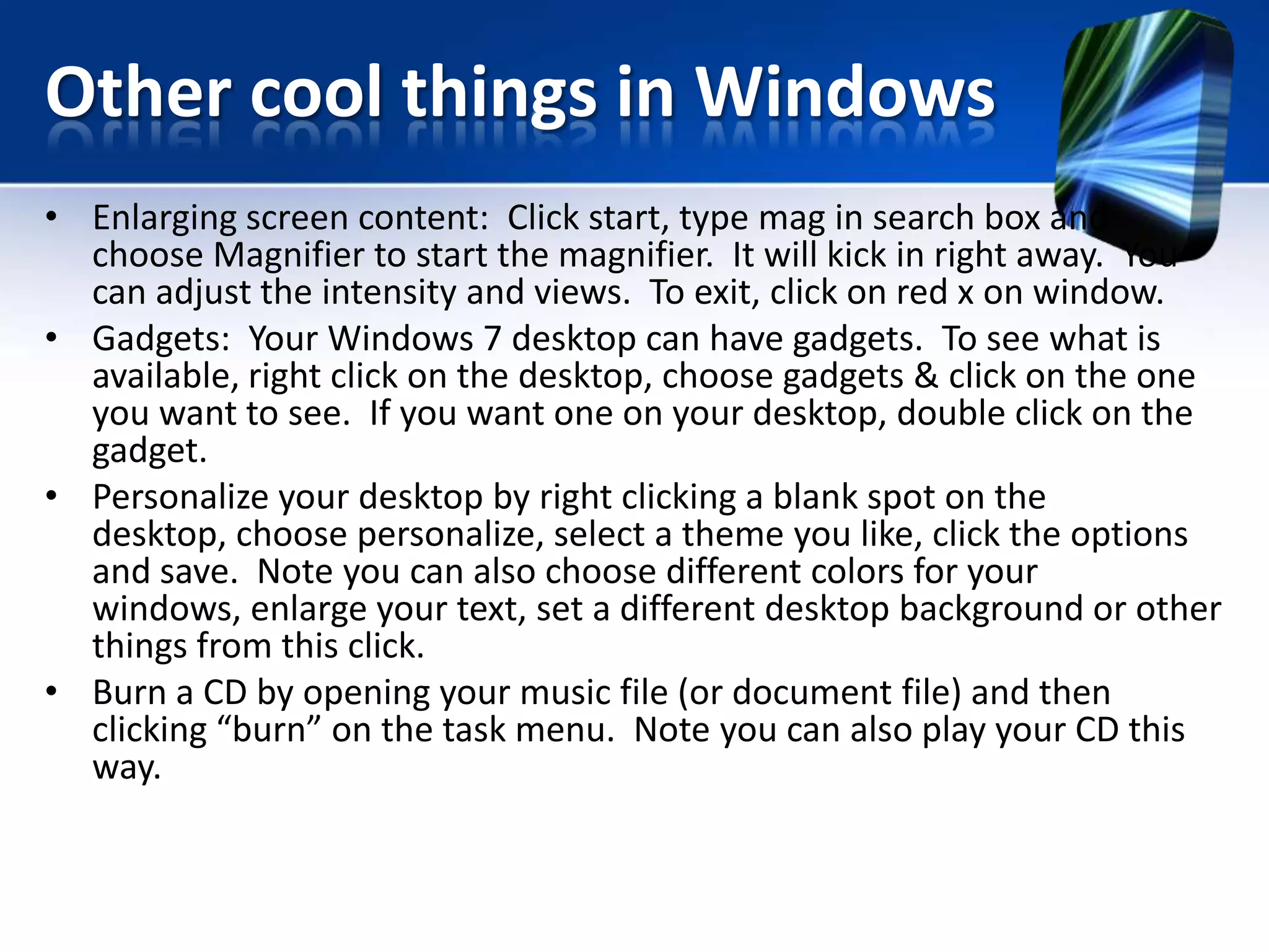 Unit 2 introduction to windows 7 | PPTX | Operating Systems | Computer ...