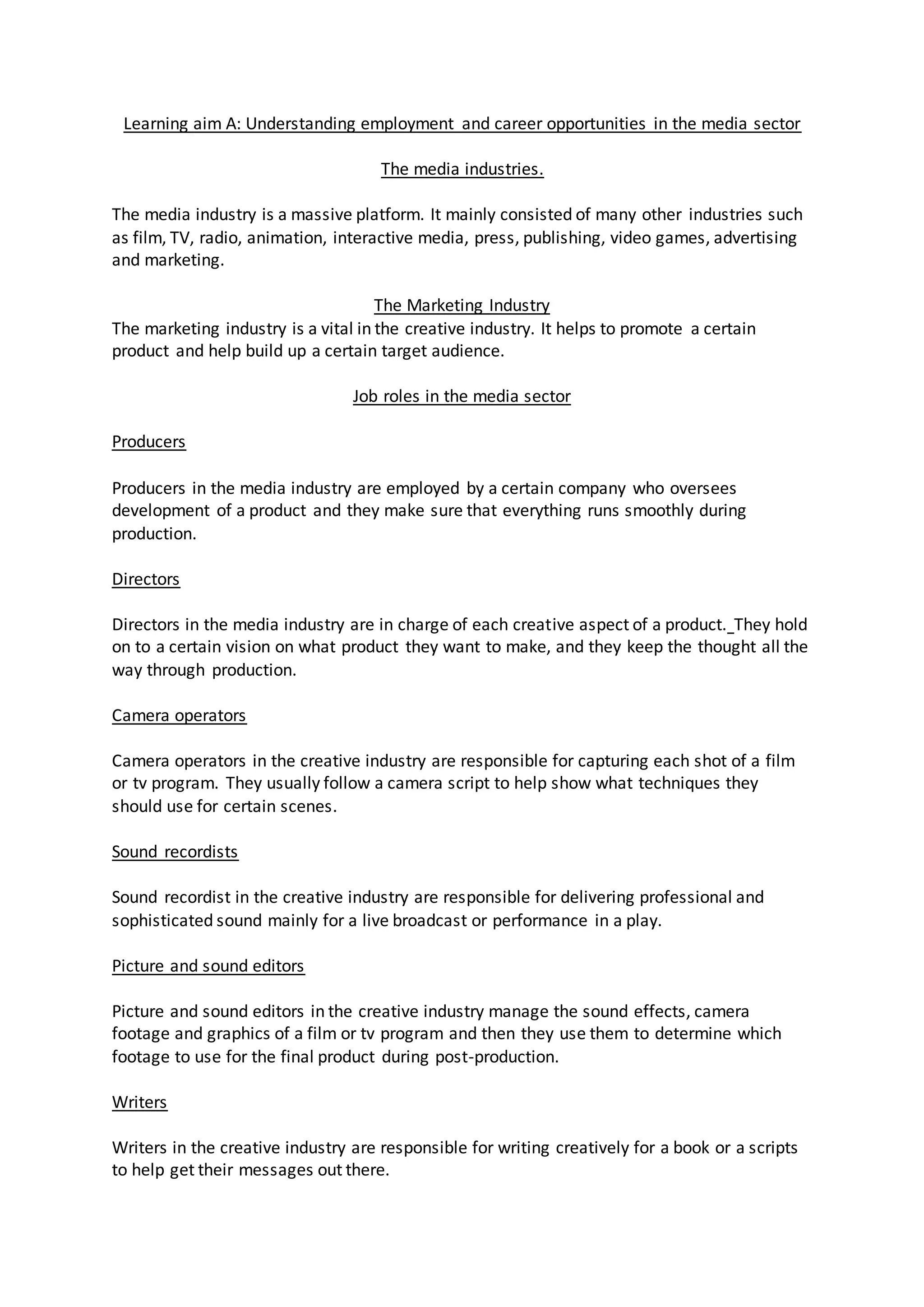 Unit 2 learning aim a and b | PDF