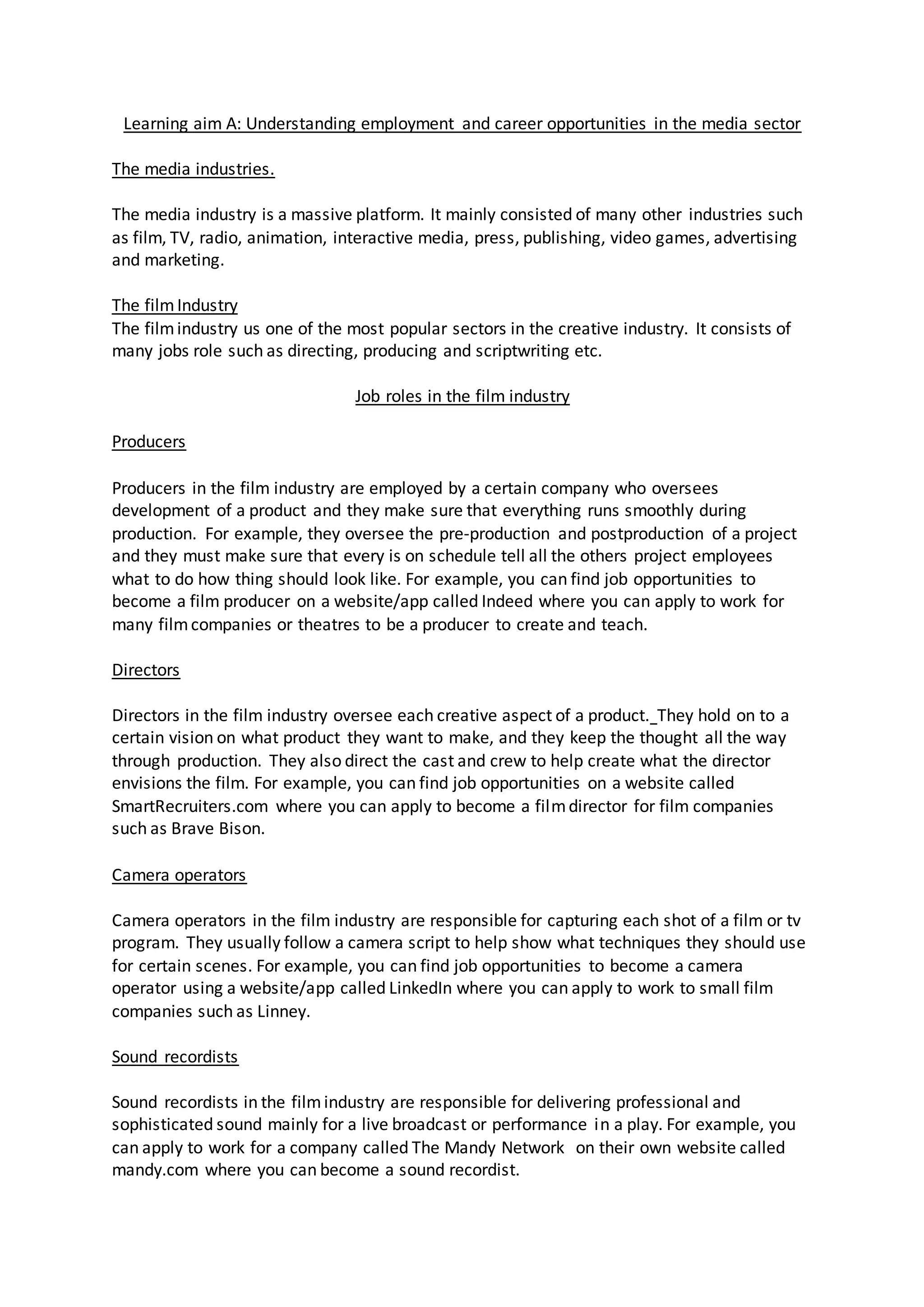 Unit 2 learning aim a and b | PDF