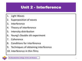 23PH301 - Optics - Unit 2 - Interference | PPTX