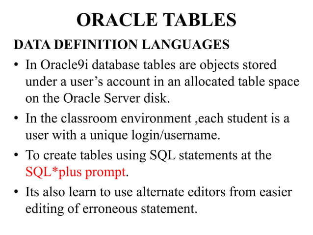 Unit 2 oracle9i | PPTX