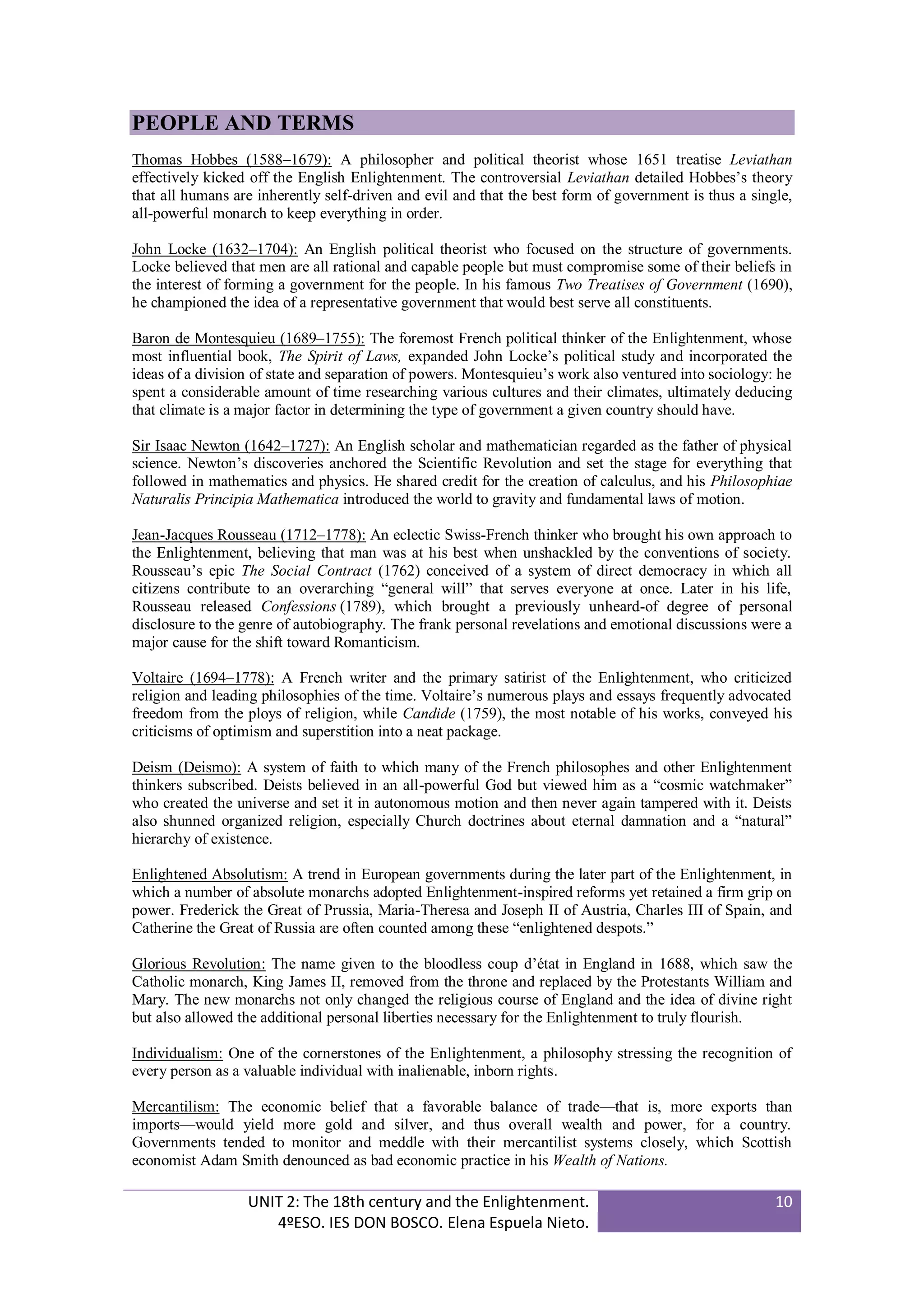 Unit 2. the 18th century and the enlightenment. | PDF