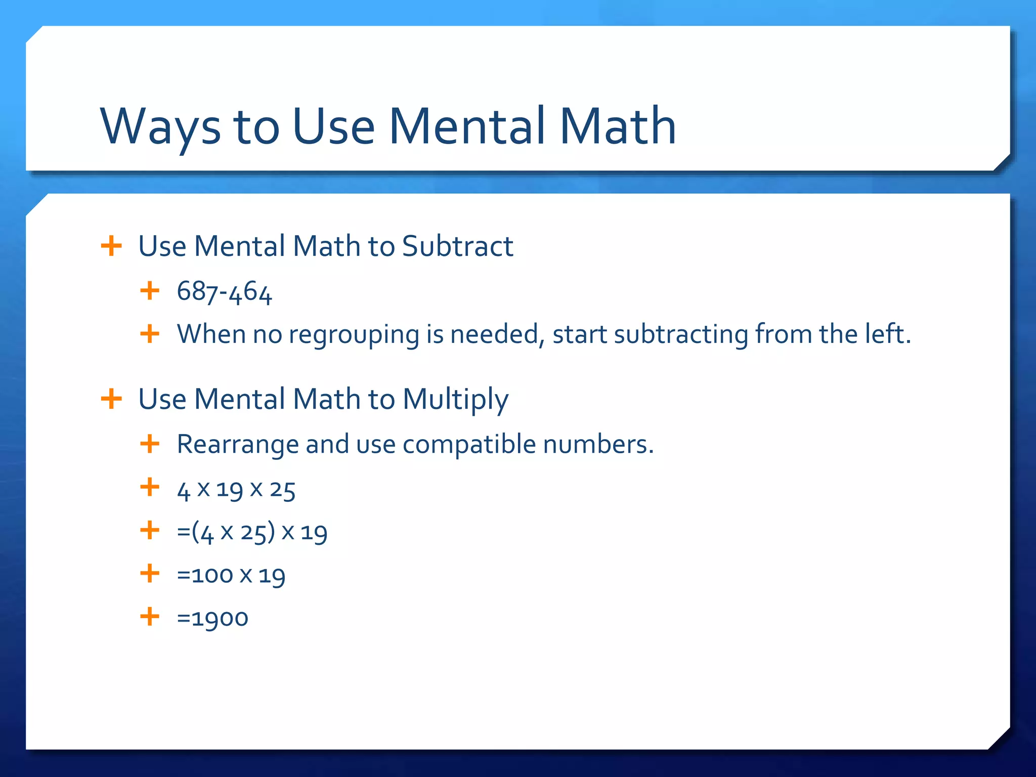 Unit 2: Using Mental Math | PPTX | Games and Puzzles | Hobbies & Interests