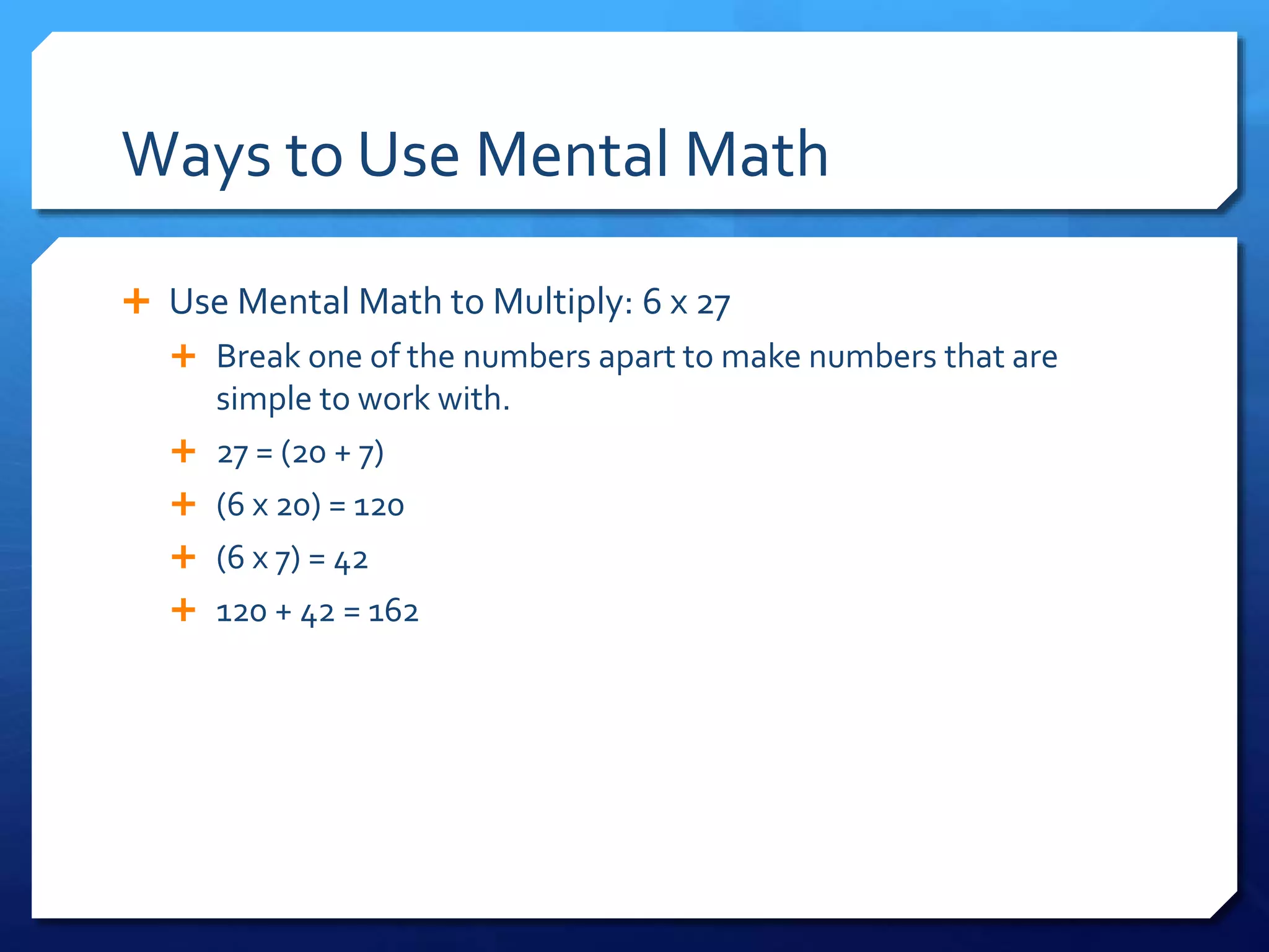 Unit 2: Using Mental Math | PPTX | Games and Puzzles | Hobbies & Interests