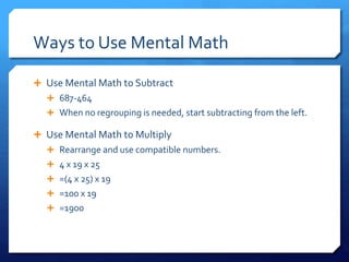 Unit 2: Using Mental Math | PPTX | Games and Puzzles | Hobbies & Interests