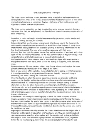 Unit 20- single camera productions | DOCX