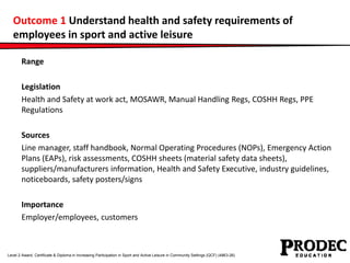 Unit 203 health, safety, welfare in sport and active leisure | PPTX