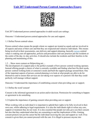 Unit 207 Understand Person Centred Approaches Essays | PDF