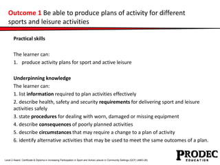 Unit 211 plan, deliver and evaluate sport and leisure activities | PPTX ...