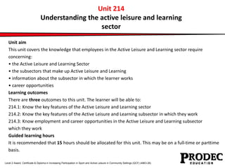 Unit 214 understanding the active leisure and learning sector | PPTX