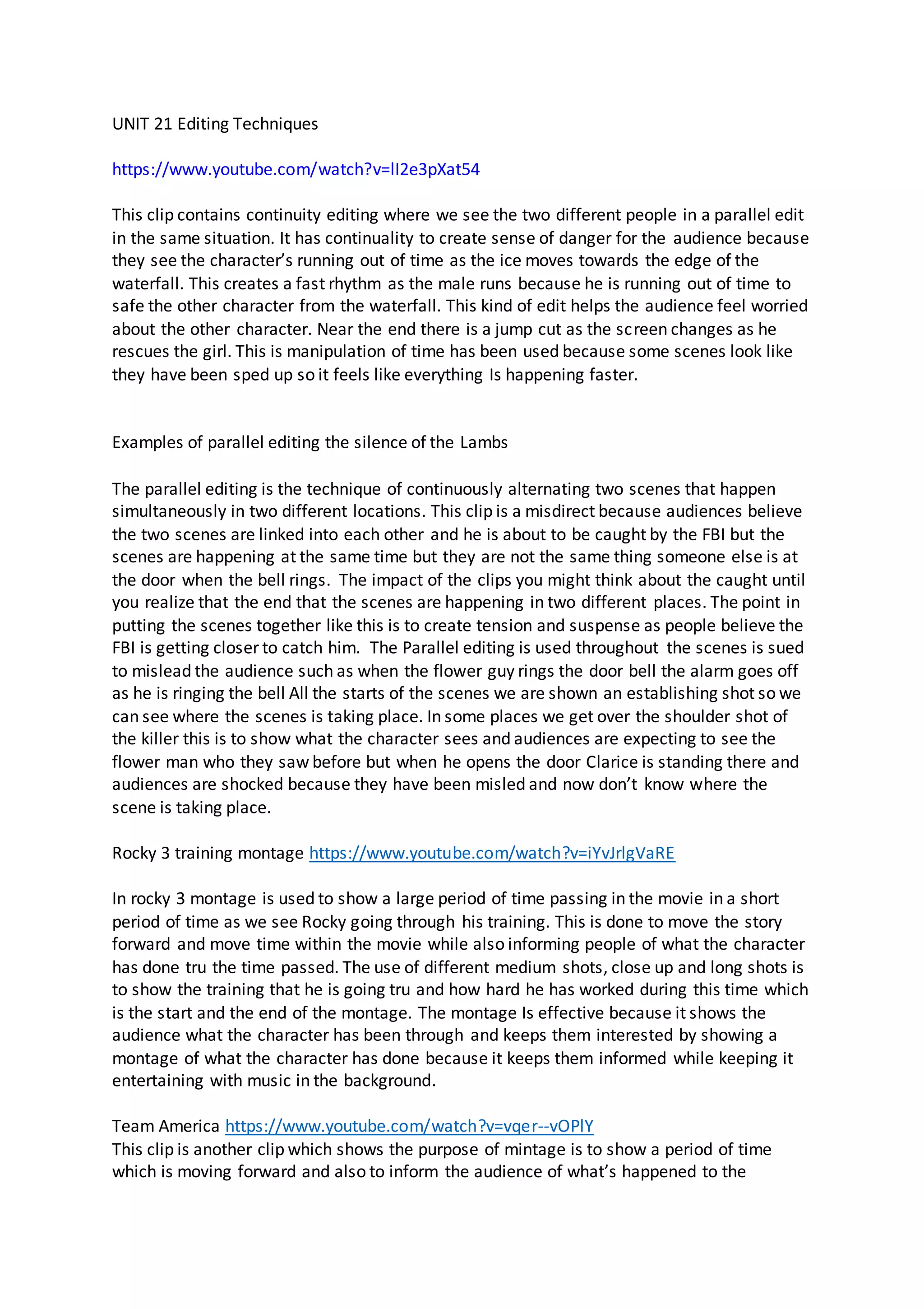 UNIT 21 Editing Techniques | DOCX