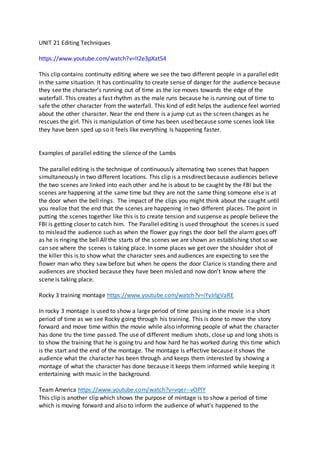 UNIT 21 Editing Techniques | DOCX