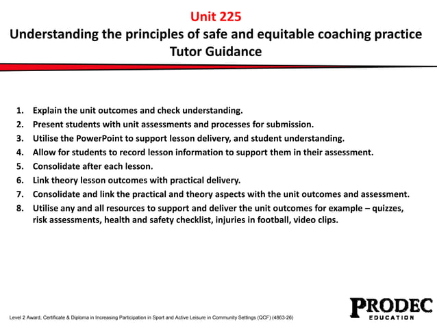 Unit 225 understanding the principles of safe and equitable coaching practice | PPT