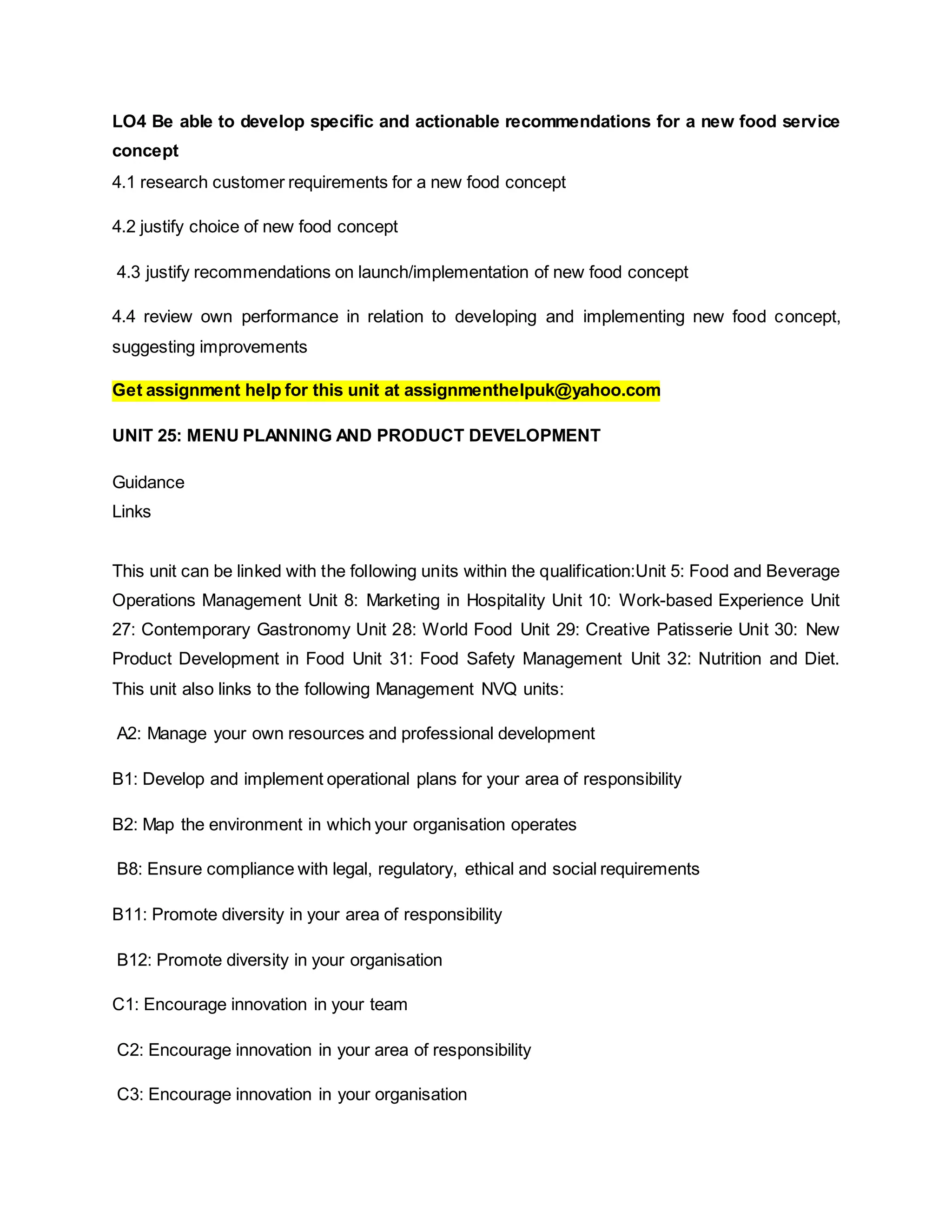 UNIT 25: MENU PLANNING AND PRODUCT DEVELOPMENT | DOCX