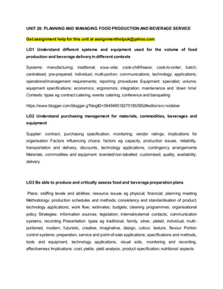 UNIT 26: PLANNING AND MANAGING FOOD PRODUCTION AND BEVERAGE SERVICE | DOCX
