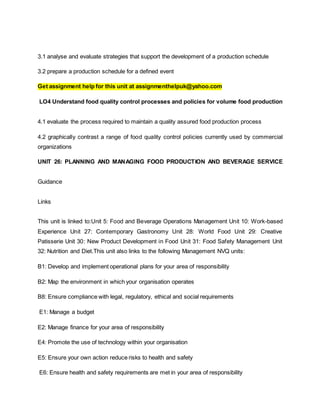 UNIT 26: PLANNING AND MANAGING FOOD PRODUCTION AND BEVERAGE SERVICE | DOCX