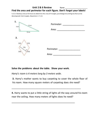 Perimeter and Area Review | DOCX
