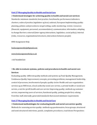 Unit 27 managing quality in hsc | DOCX | Eldercare | Family and ...