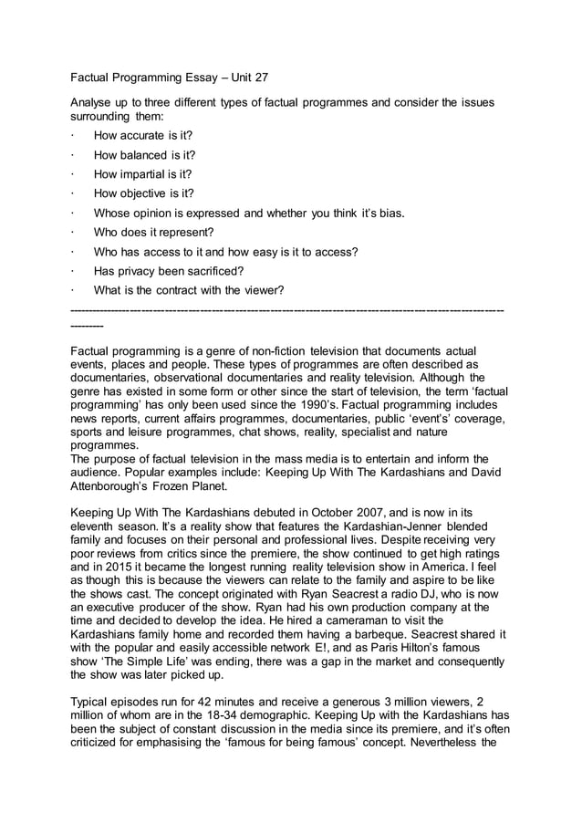 Unit 27 task 1 factual programming essay | PDF