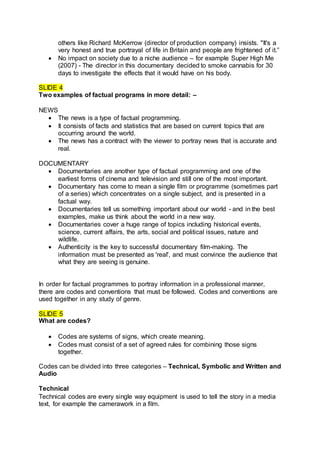 Unit 27 task 2 codes and conventions of factual programmes | DOCX
