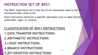 UNIT 2 _8051.pptx ,INSTRUCTION SET OF 8051,EXAMPLES OF ARITHMETIC ...