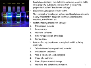 Unit 2 a) Dielectric Breakdown b) Testing of Material | PPT