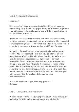 Unit 2 Assignment InformationGreetings!Since we don’t have.docx