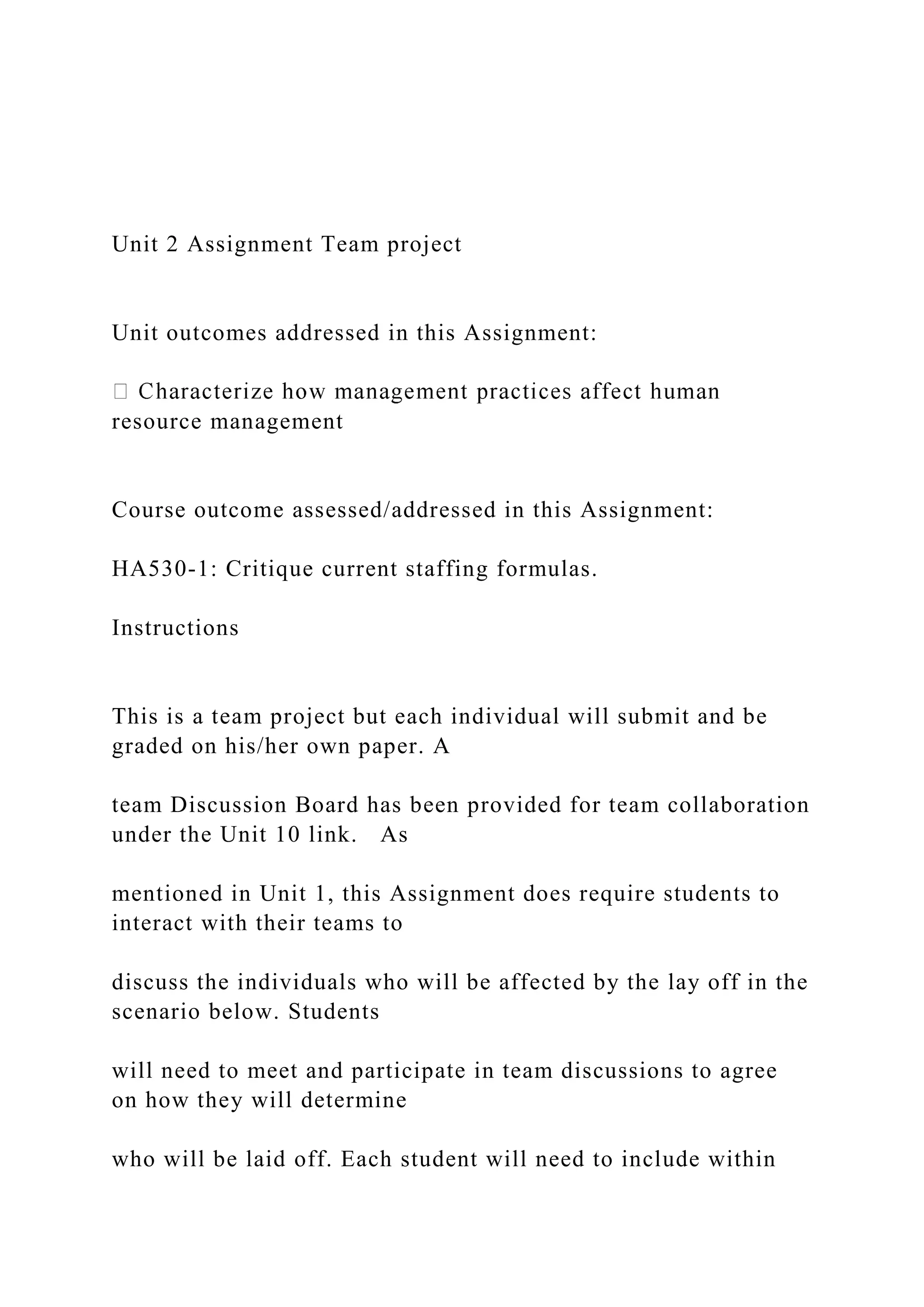 Unit 2 Assignment Team project Unit outcomes addressed i.docx
