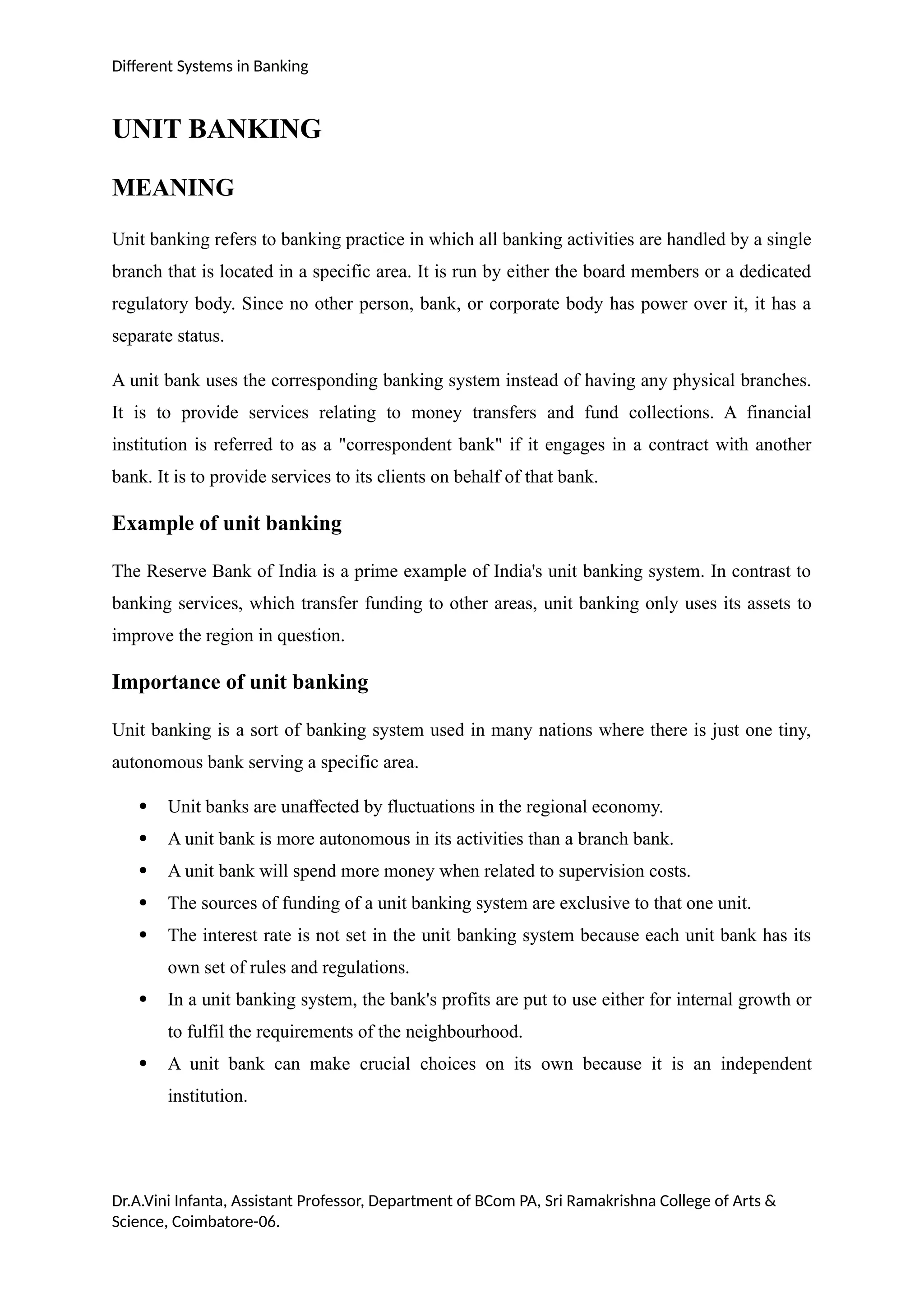 Different Types of Banking Systems Document | PDF