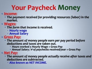 Unit 2C - Money - Paychecks | PPT