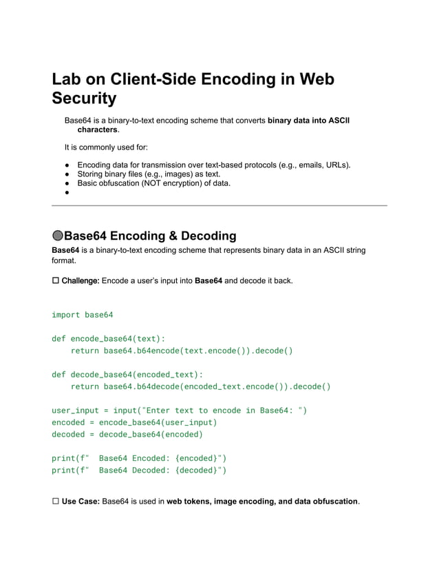 Unit 2 Client-Side Encoding in Web Security | DOCX